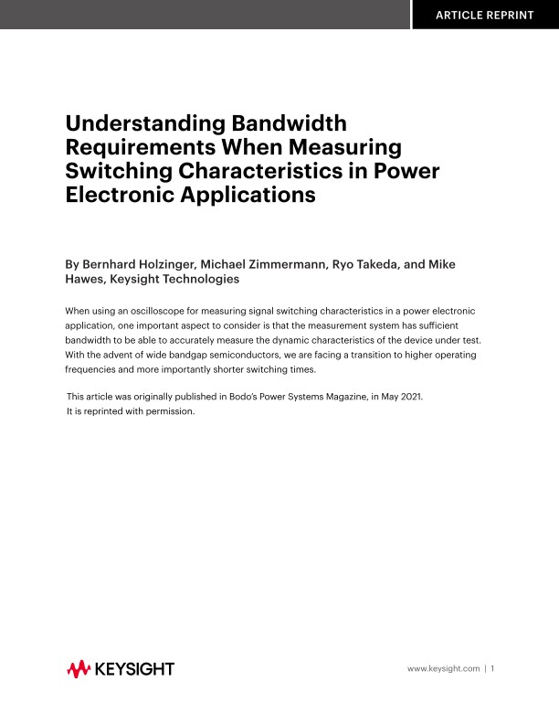 Understanding Bandwidth Requirements When Measuring Switching Characteristics in Power ...